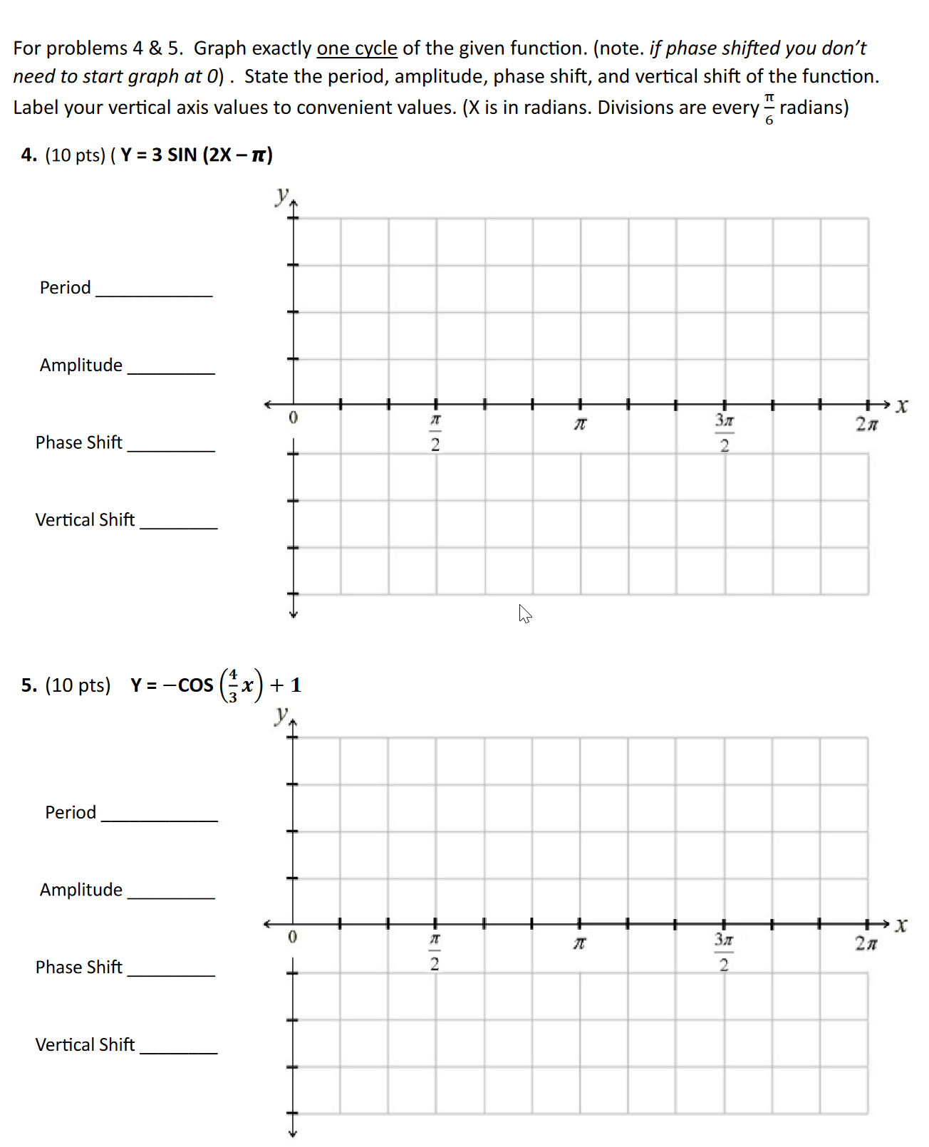 Solved For problems 4 \& 5. Graph exactly one cycle of the | Chegg.com