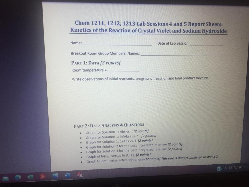 Chem 1211, 1212, 1213 Lab Sessions 4 and 5 Report | Chegg.com