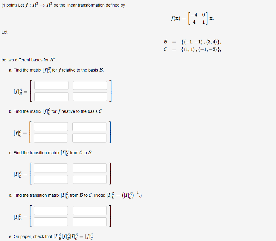 Solved (1 point) Let f:R^(2)->R^(2) be the linear | Chegg.com