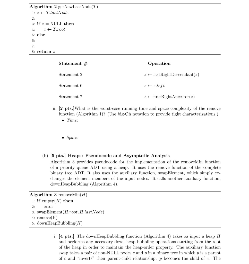 5. (10 pts.] Consider pseudocode for the removeMin | Chegg.com