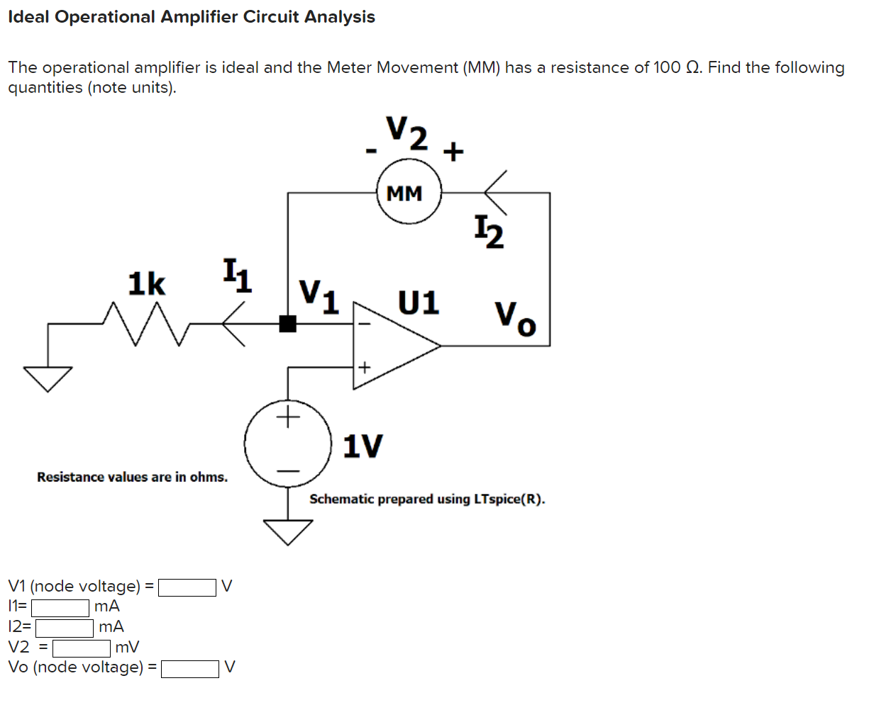 Solved Ideal Operational Amplifier Circuit Analysis The | Chegg.com