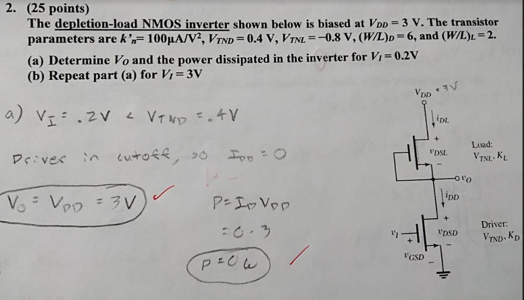 Solved 2. (25 points) The depletion-load NMOS inverter shown | Chegg.com Solved 2. (25 points) The depletion-load NMOS inverter shown | Chegg.com