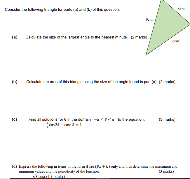 Solved Consider the following triangle for parts (a) and (b) | Chegg.com