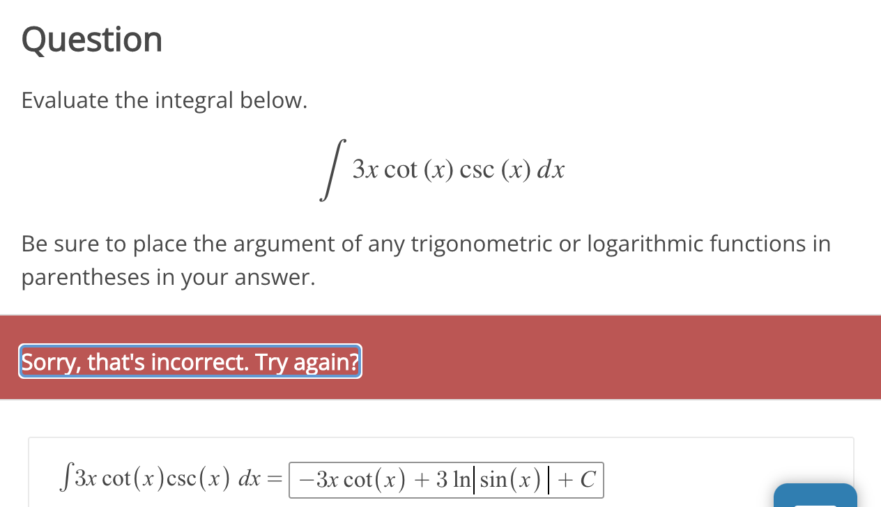Solved Question Evaluate the integral below. li 3x cot (x) | Chegg.com