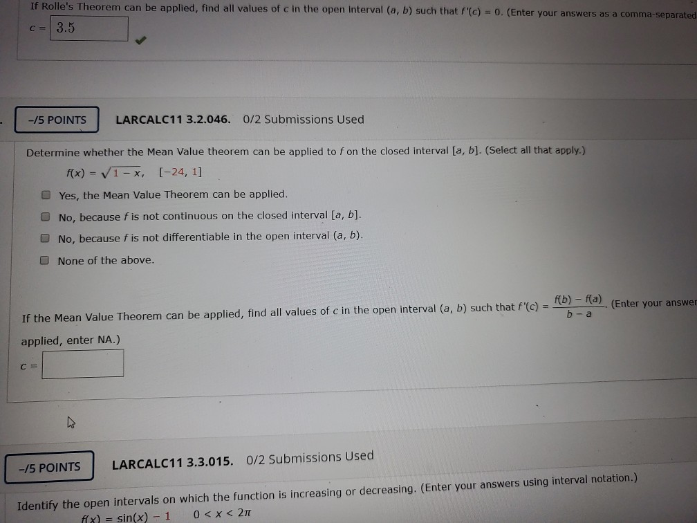 Solved If Rolle's Theorem can be applied, find all values of | Chegg.com