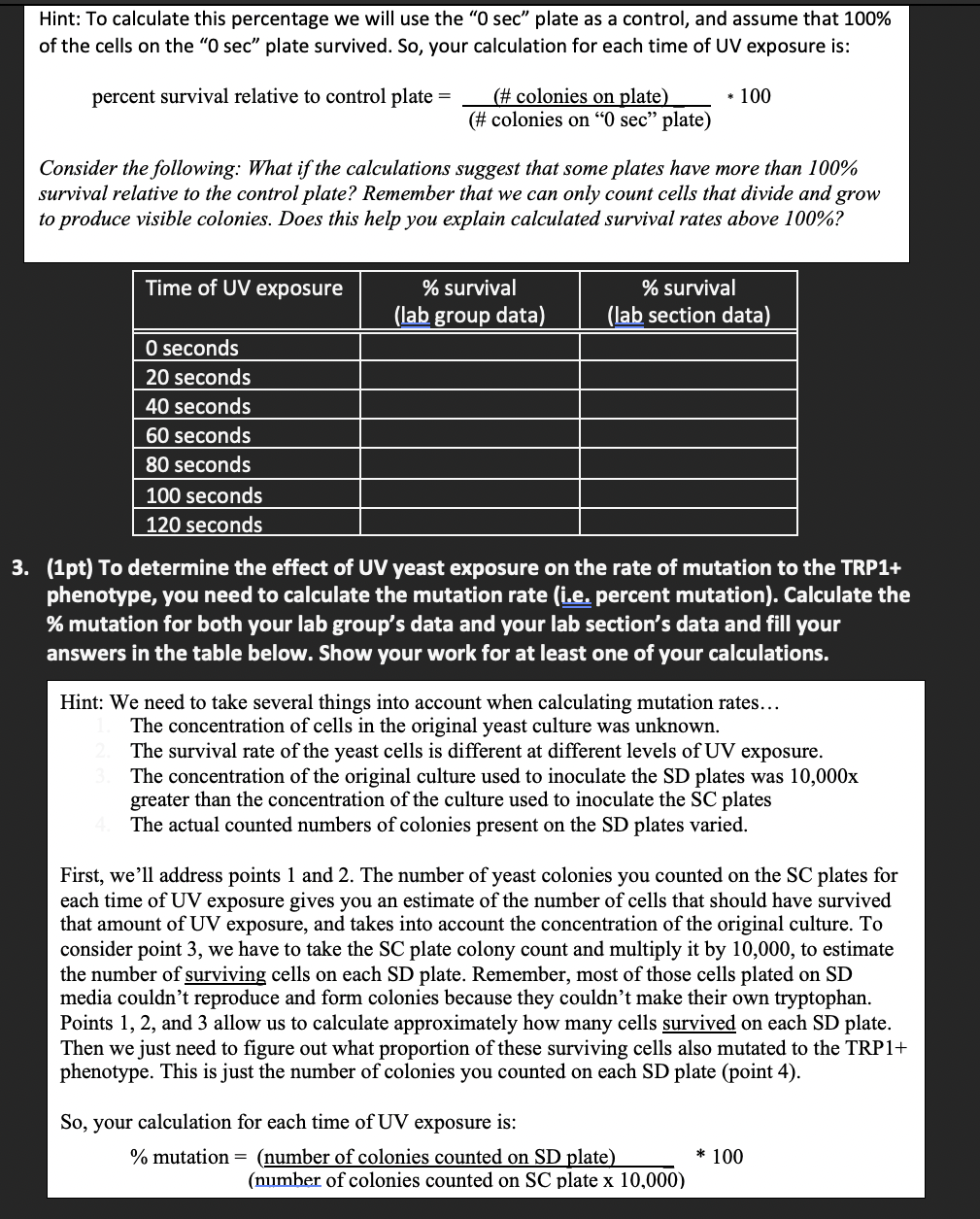 Solved 4. Create four separate graphs from your data (a-d). | Chegg.com