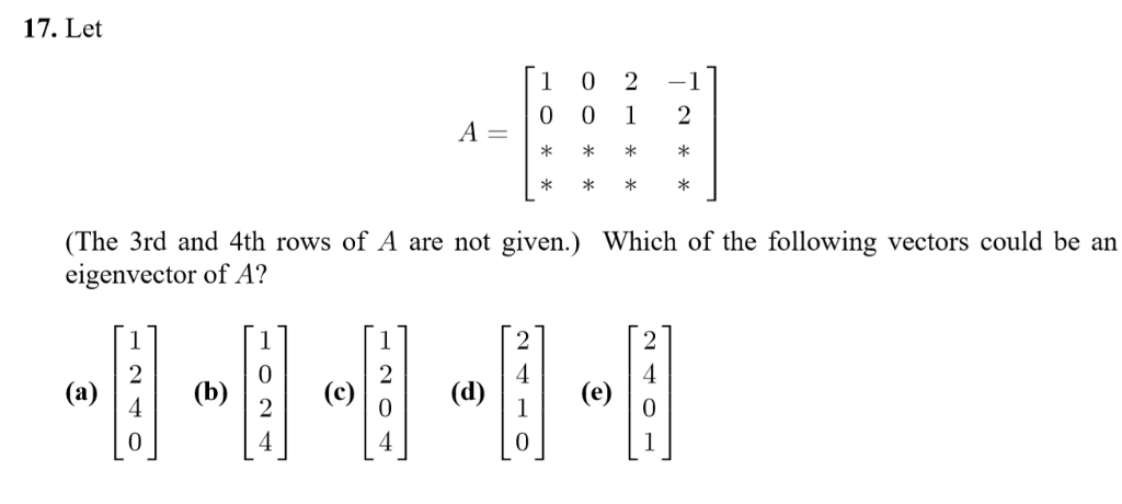 Solved 17. Let 1 0 2-1 k* (The 3rd and 4th rows of A are not | Chegg.com