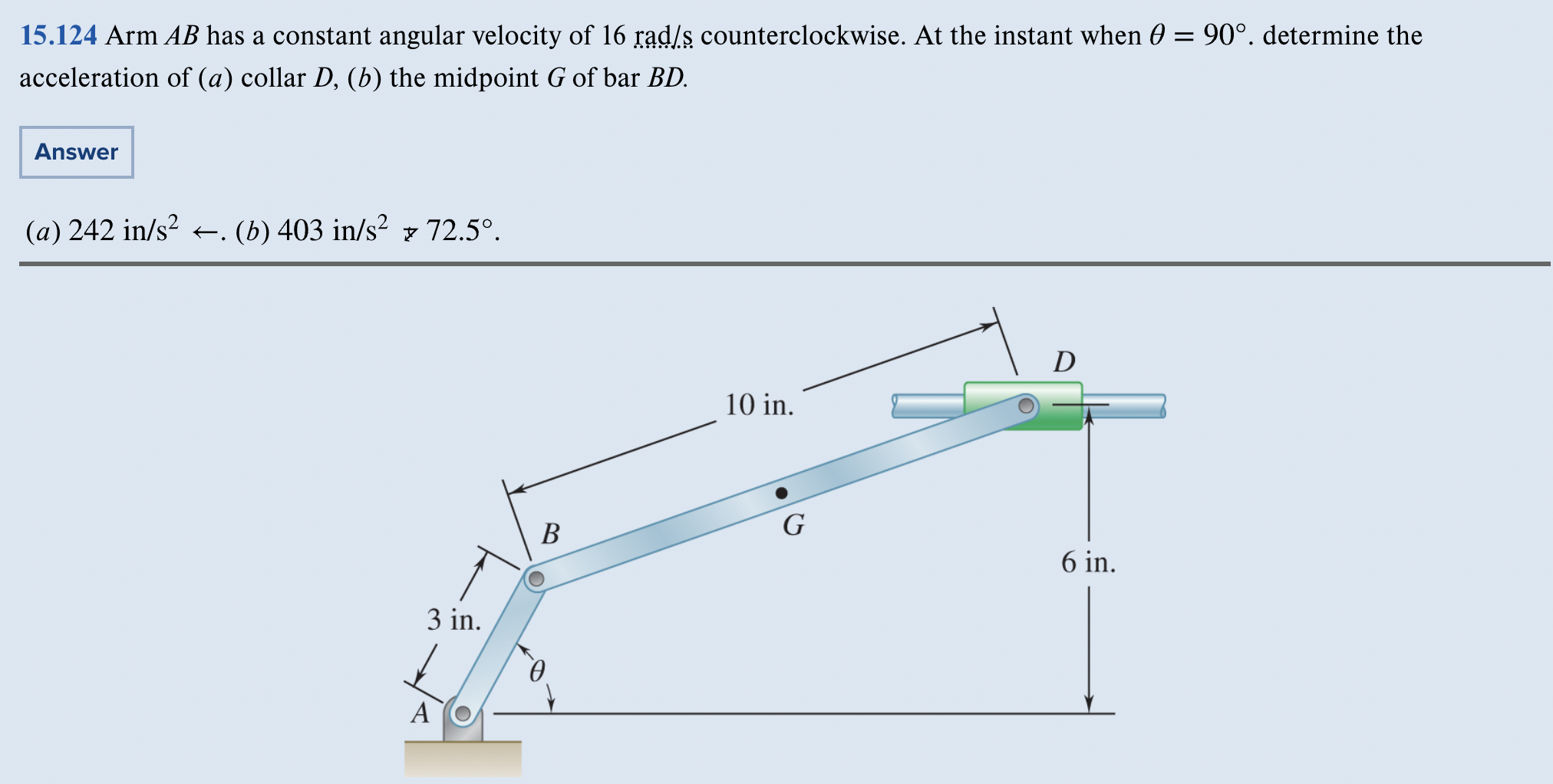 Solved 15.124 Arm AB has a constant angular velocity of | Chegg.com