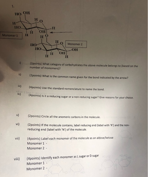 1. Ho OH LIO Monomer 1 H O Monomer 2 но он H OH | Chegg.com