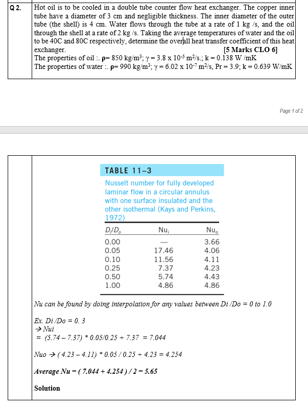 Solved Q2. Hot oil is to be cooled in a double tube counter | Chegg.com