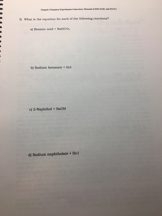 Solved What is the equation for each of the following | Chegg.com