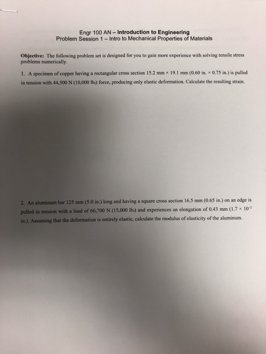 Solved Engr 100 AN- Introduction to Engineering Problem | Chegg.com