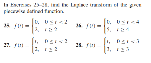 Solved In Exercises 25-28, find the Laplace transform of the | Chegg.com