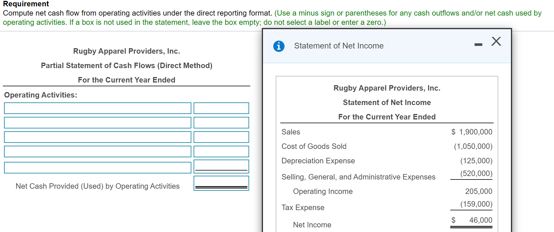 Solved Requirement Compute net cash flow from operating | Chegg.com