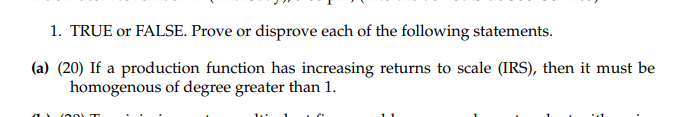 Solved 1. TRUE or FALSE. Prove or disprove each of the | Chegg.com