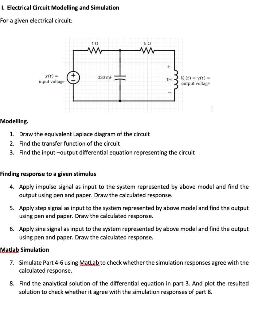 Solved 1. Electrical Circuit Modelling and Simulation For a | Chegg.com