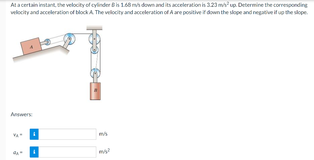 Solved At a certain instant, the velocity of cylinder B is | Chegg.com