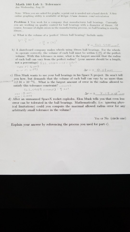 Solved Math 160 Lab 1: Tolerance due Wednesday, Aug 29 Note: | Chegg.com