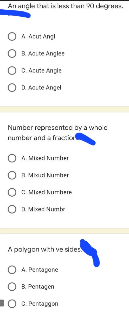 Solved An angle that is less than 90 degrees. A. Acut Ang! | Chegg.com