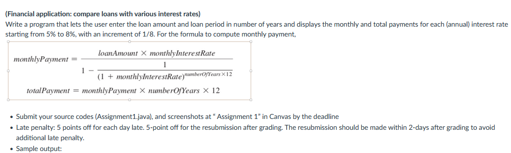 Solved (Financial application: compare loans with various | Chegg.com