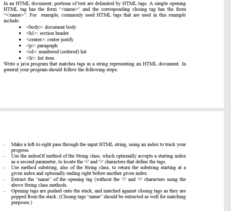 In an HTML document, portions of text are delimited | Chegg.com