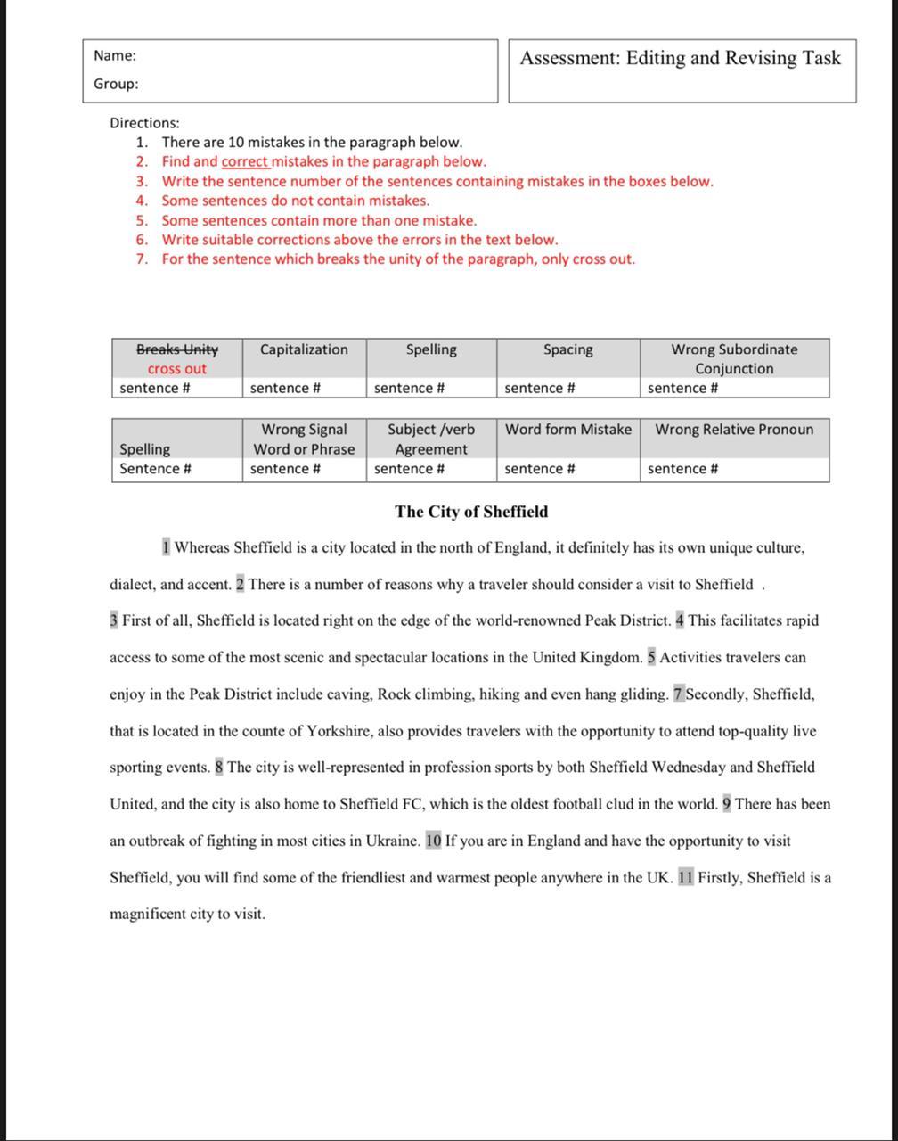 Name: Assessment: Editing and Revising Task Group: | Chegg.com
