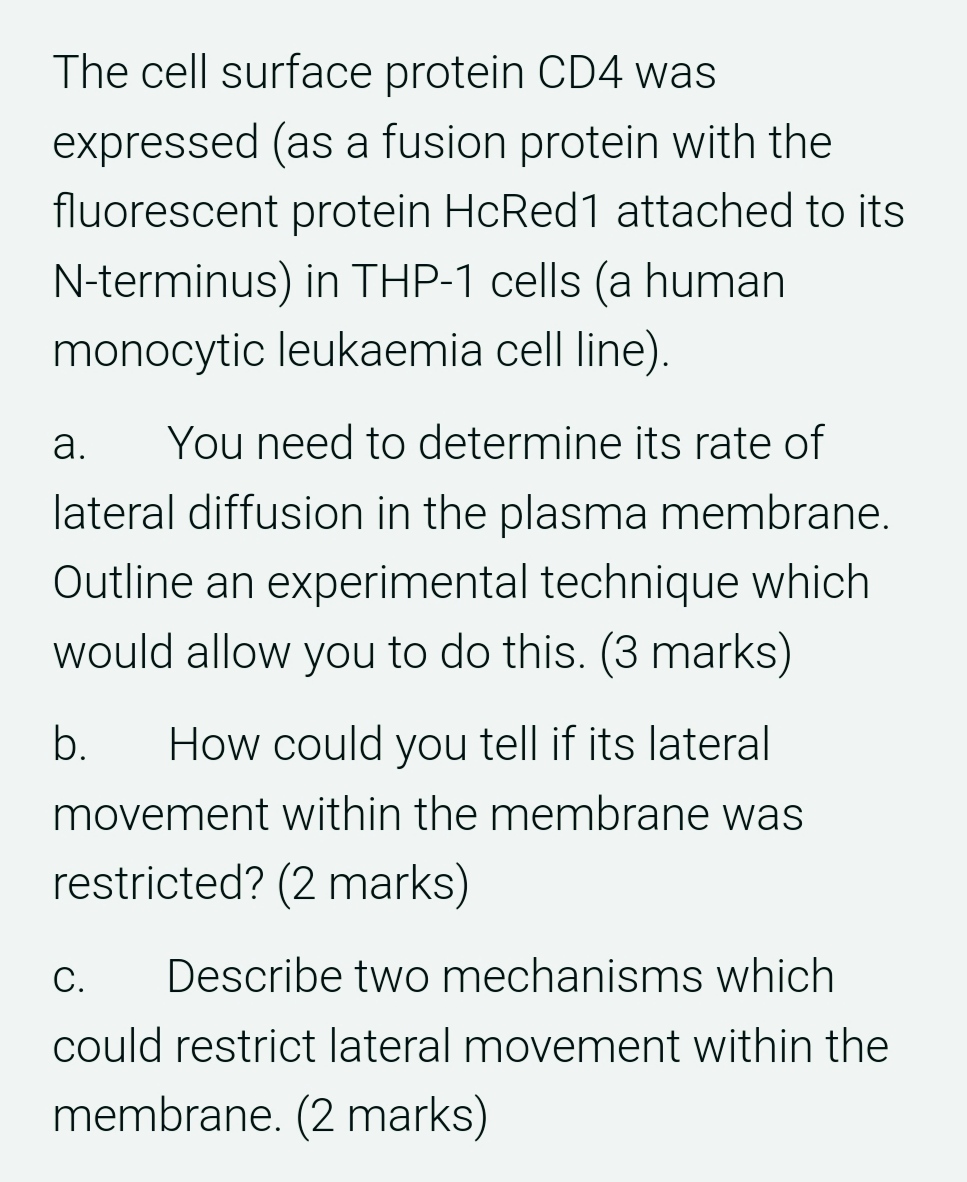 The cell surface protein CD4 was expressed (as a | Chegg.com