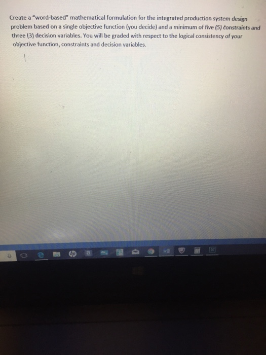 Solved Create A Word Based Mathematical Formulation For