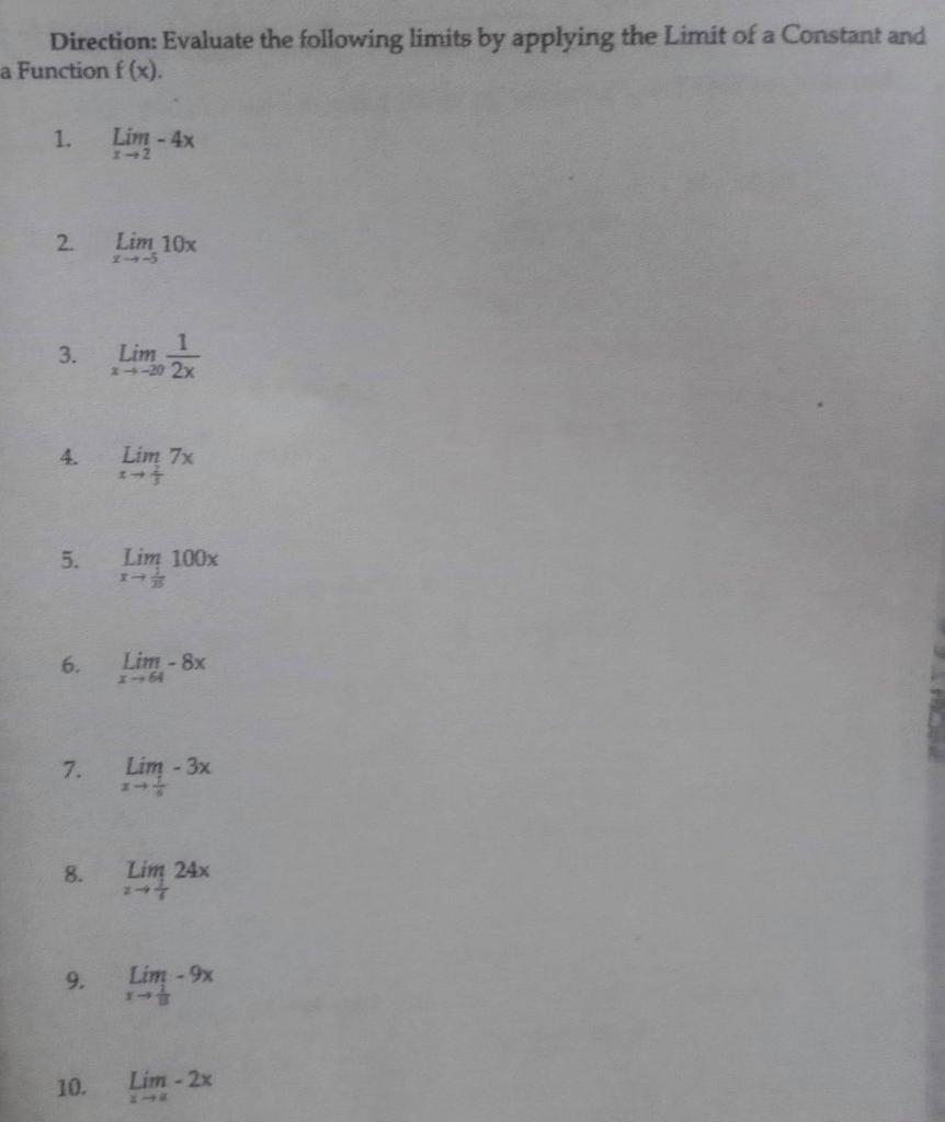 Solved Evaluate the following limits by applying the Limit | Chegg.com