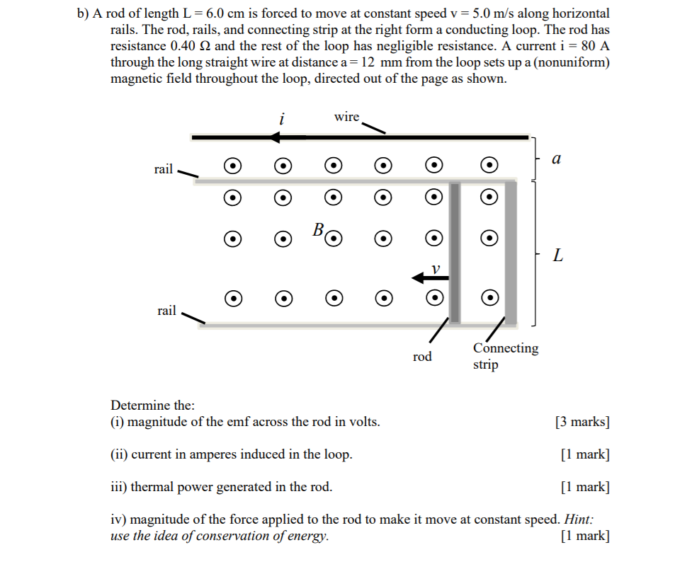 Solved b) A rod of length L-6.0 cm is forced to move at | Chegg.com