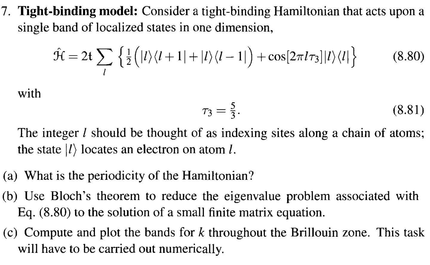 Solved 7. Tight-binding model: Consider a tight-binding | Chegg.com