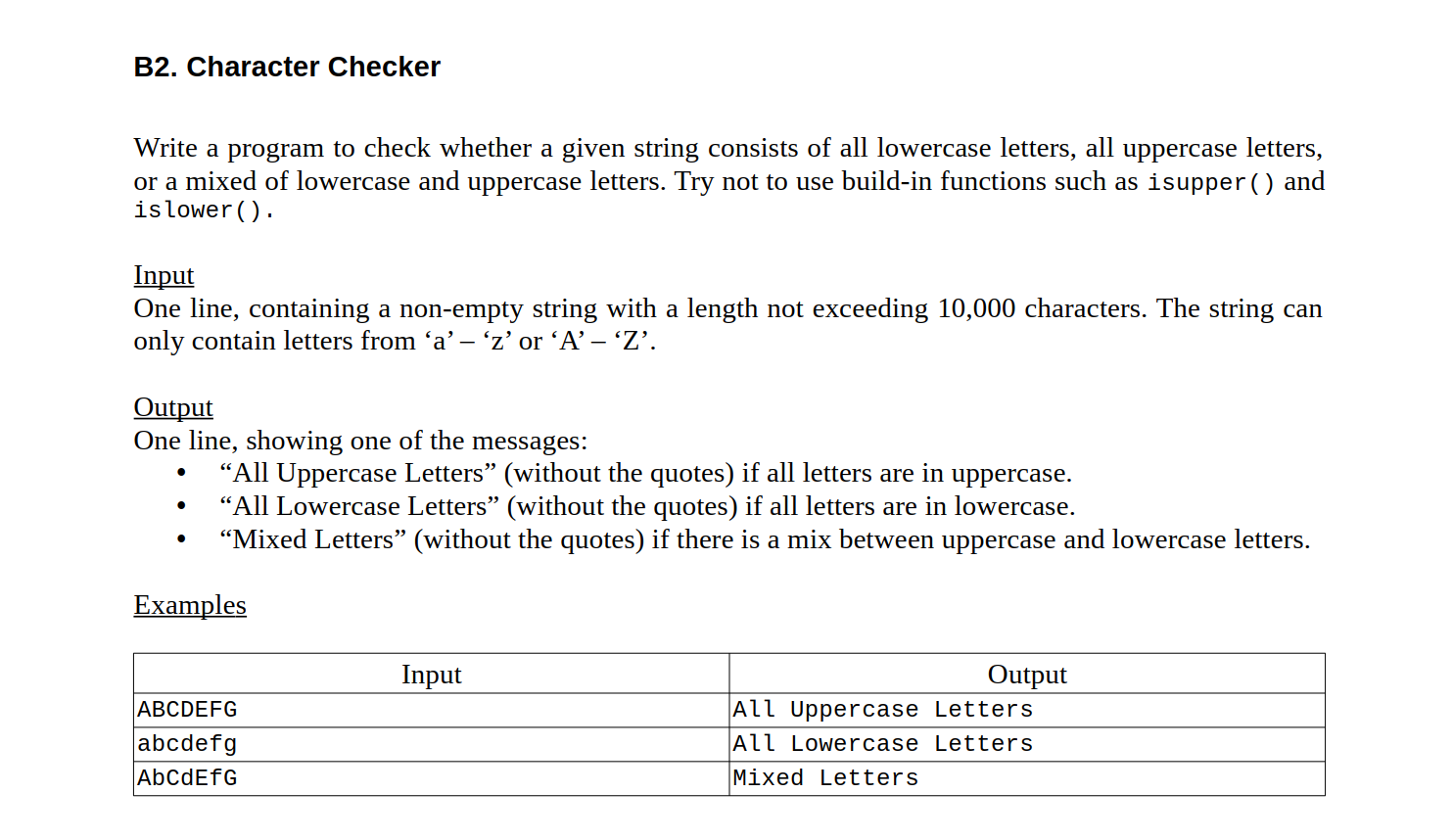 Solved B2. Character Checker Write a program to check | Chegg.com