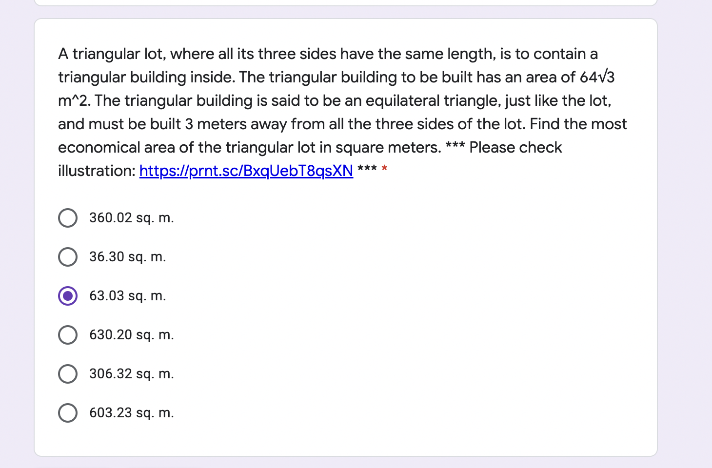 A triangular lot, where all its three sides have the | Chegg.com