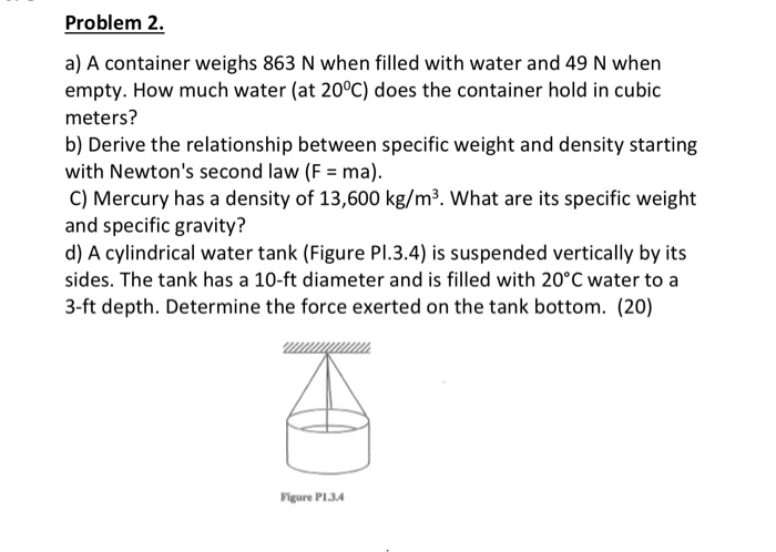 Solved Problem 2. a) A container weighs 863 N when filled | Chegg.com