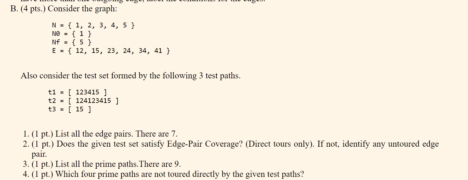 Solved B. (4 pts.) Consider the graph: | Chegg.com
