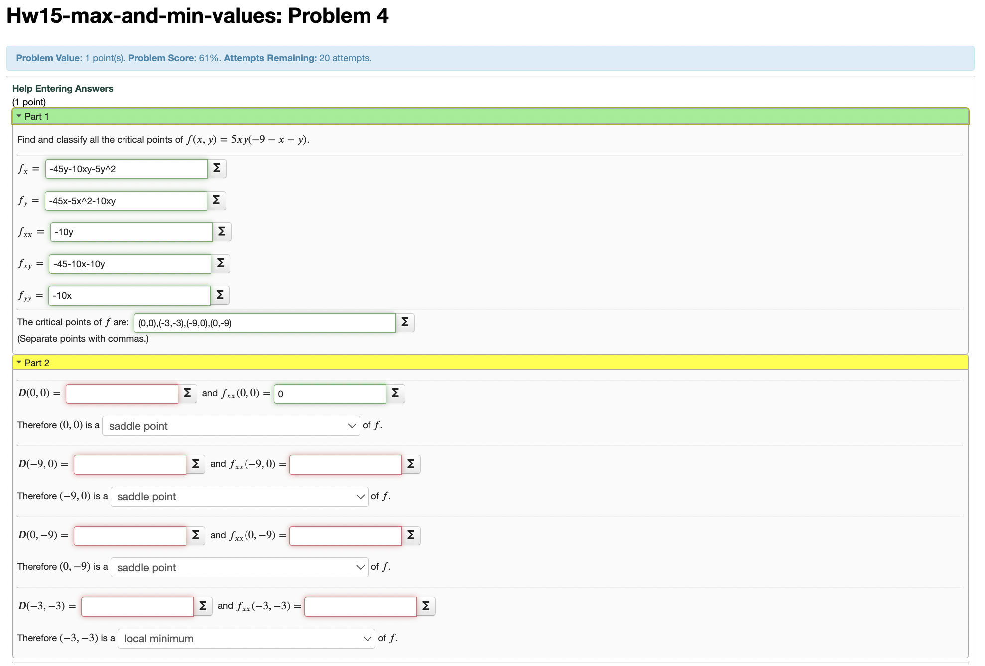 Solved Help Entering Answers (1 point) Part 1 Find and | Chegg.com