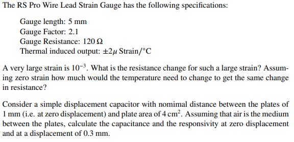 The RS Pro Wire Lead Strain Gauge has the following | Chegg.com