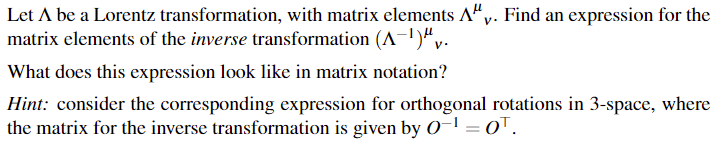 Solved Let / be a Lorentz transformation, with matrix | Chegg.com