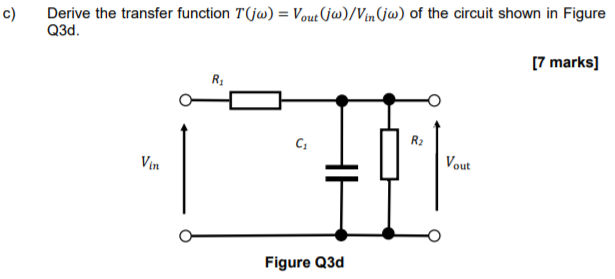 Solved c) Derive the transfer function (jw) = Vout (jw)/Vin | Chegg.com