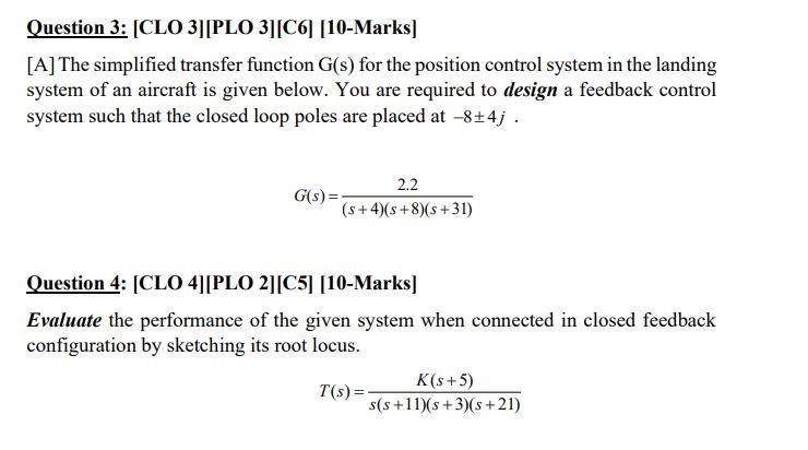 Solved Question 3 Clo 3][plo 3][c] [10 Marks] [a] The