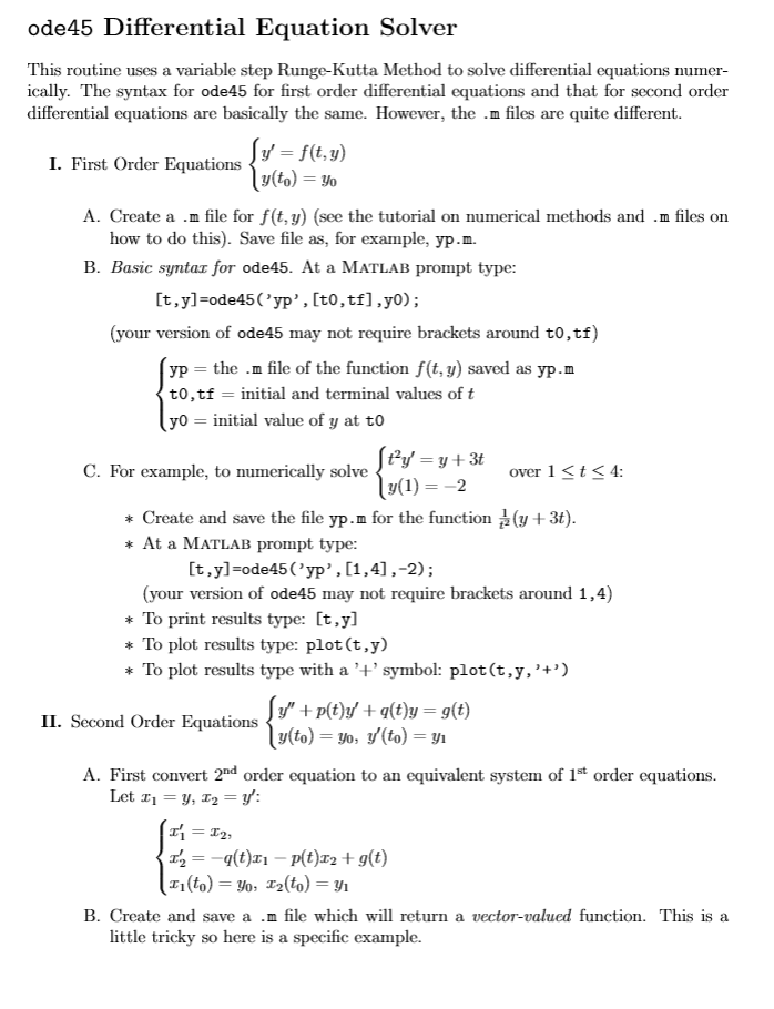 ode45 Differential Equation Solver This routine uses | Chegg.com