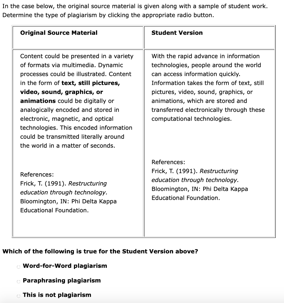 Solved In the case below, the original source material is | Chegg.com