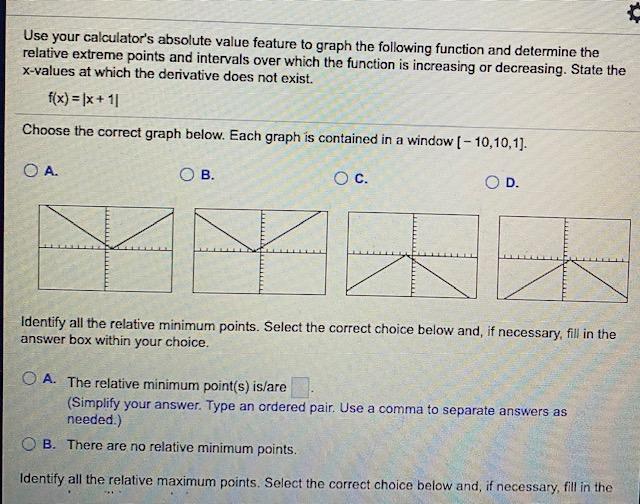Solved Use your calculator's absolute value feature to graph | Chegg.com