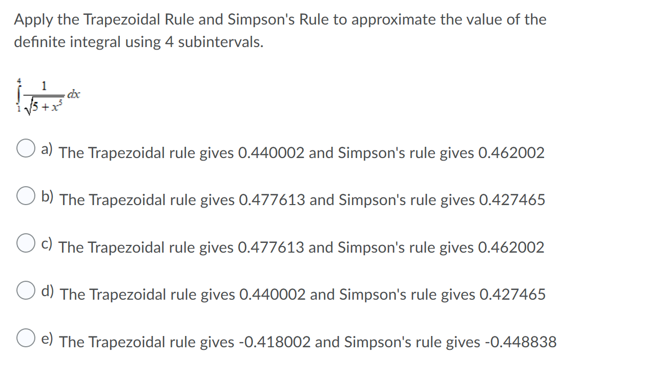 Solved Apply the Trapezoidal Rule and Simpson's Rule to | Chegg.com