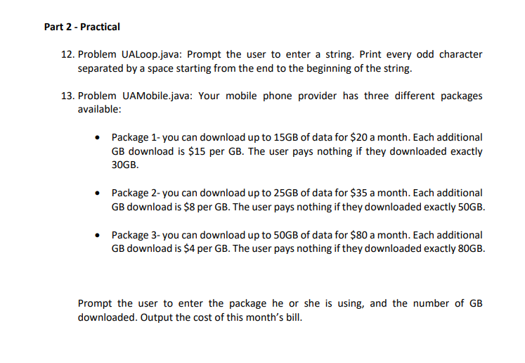 Solved Part 2 - Practical 12. Problem UALoop.java: Prompt | Chegg.com