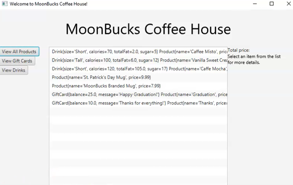 Solved - Create a GUI with buttons for showing all products | Chegg.com