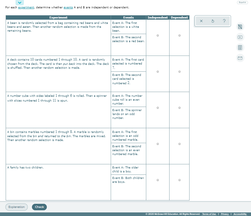 Es For each experiment, determine whether events A | Chegg.com