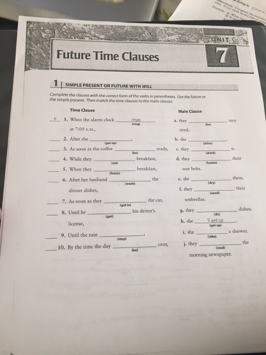 Solved UNIT Future Time Clauses SIMPLE PRESENT OR FUTURE | Chegg.com