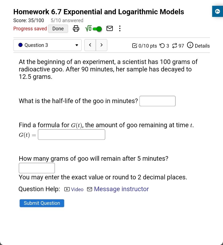 Homework 6.7 Exponential and Logarithmic Models | Chegg.com
