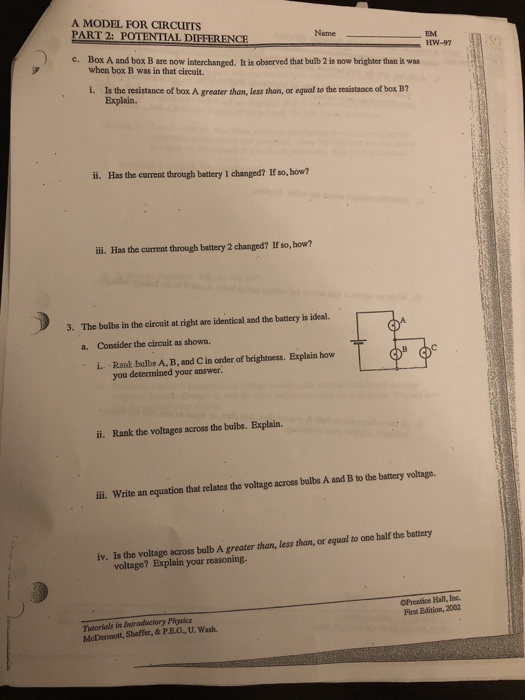 Solved A MODEL FOR CIRCUITS PART 2: POTENTIAL DIFFERENCE | Chegg.com